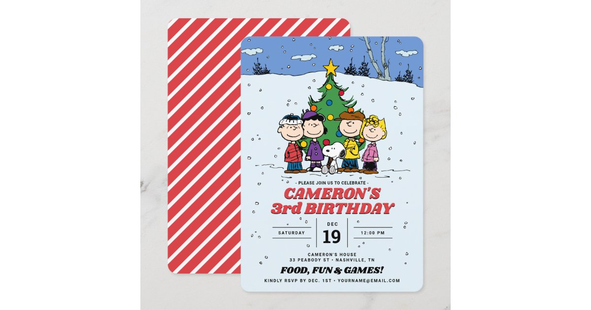 Charlie Brown and Friends Winter Birthday Invitation | Zazzle