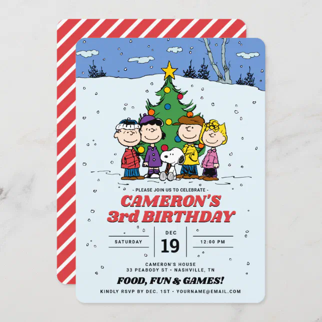 Charlie Brown and Friends Winter Birthday Invitation | Zazzle