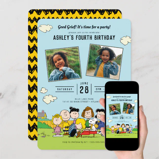 Charlie Brown and Gang Birthday Photo Invitation | Zazzle