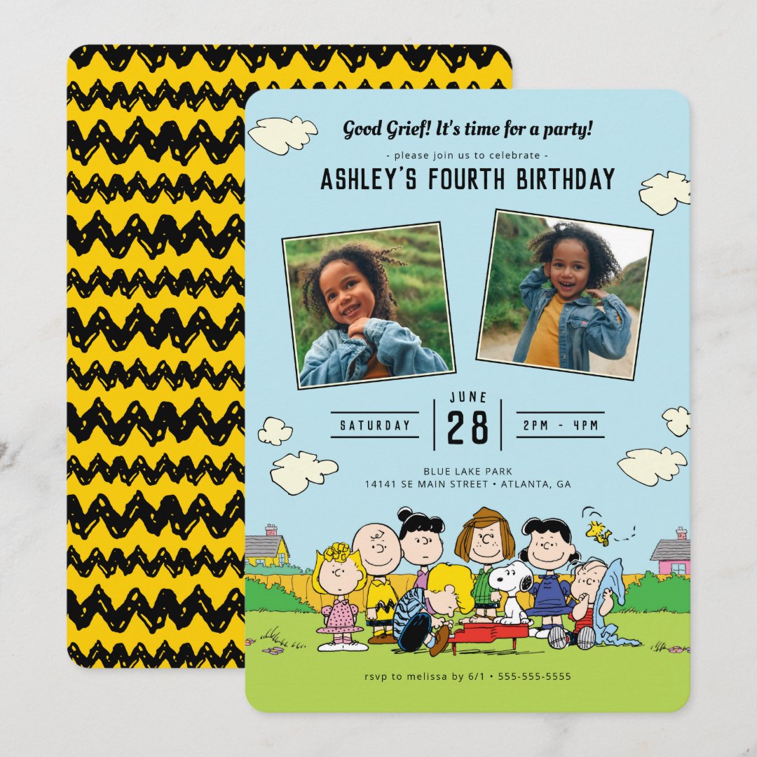 Charlie Brown and Gang Birthday Photo Invitation | Zazzle