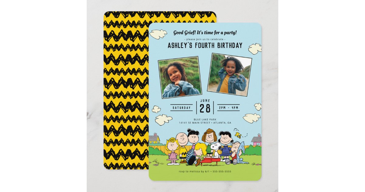 Charlie Brown and Gang Birthday Photo Invitation | Zazzle