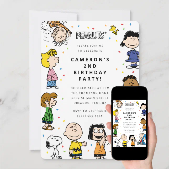 Charlie Brown and Gang Confetti Birthday Invitation | Zazzle