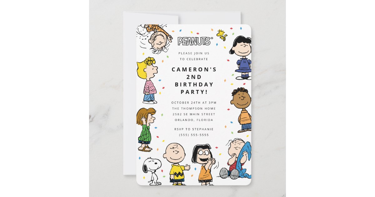 Charlie Brown and Gang Confetti Birthday Invitation | Zazzle
