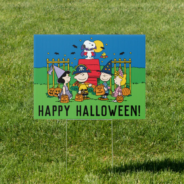 Charlie Brown and Gang Halloween Party Sign | Zazzle