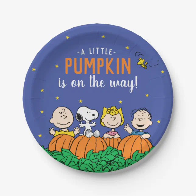 Charlie Brown and Gang Pumpkin Baby Shower Paper Plates | Zazzle