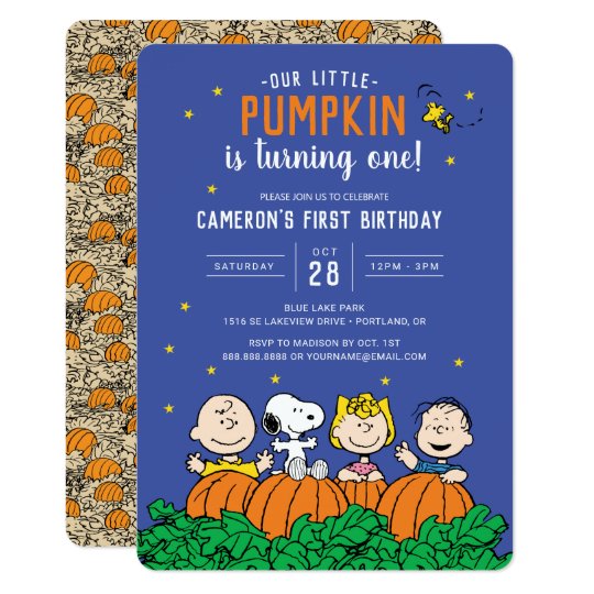 Charlie Brown and Gang Pumpkin First Birthday Invitation | Zazzle.com
