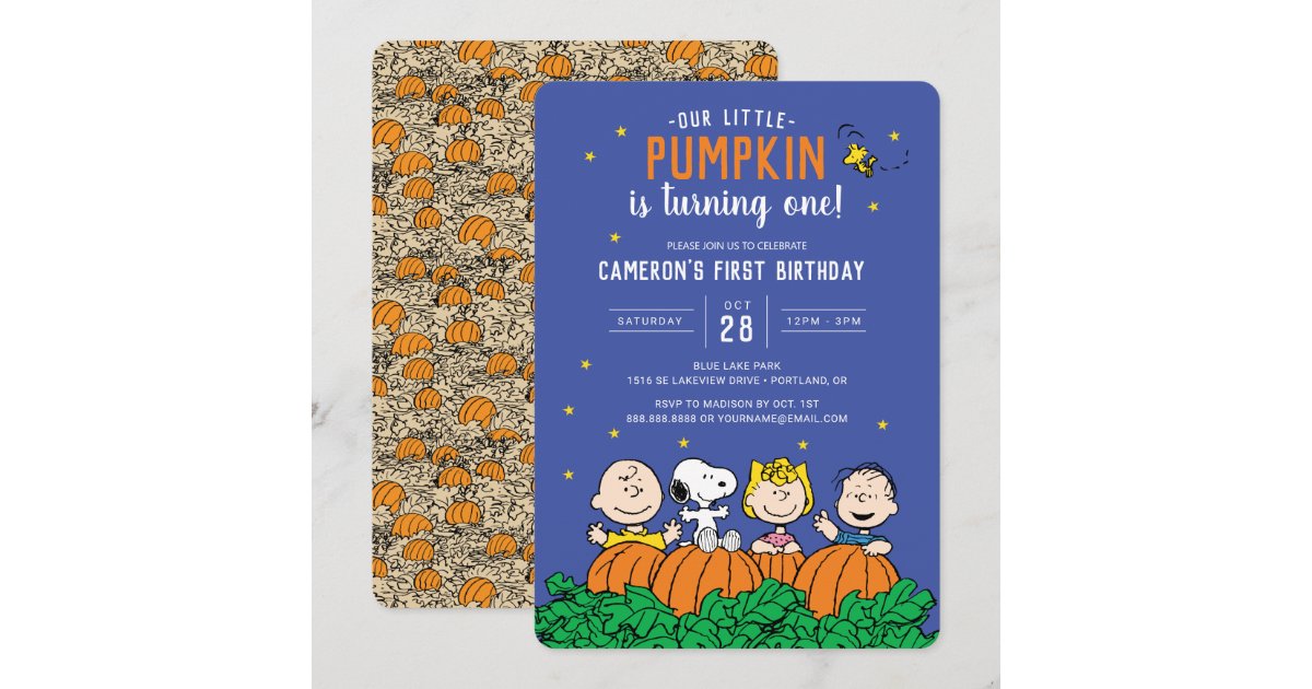 Charlie Brown and Gang Pumpkin First Birthday Invitation | Zazzle.com