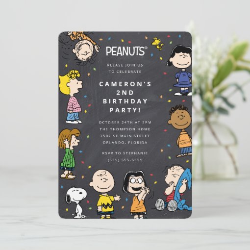 Charlie Brown & Gang Chalkboard Confetti Birthday Invitation | Zazzle