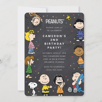 Charlie Brown & Gang Chalkboard Confetti Birthday Invitation | Zazzle