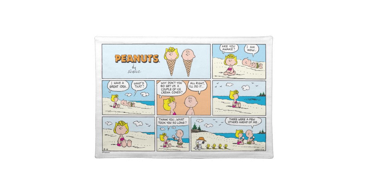 Charlie Brown & Sally Ice Cream At The Beach Cloth Placemat | Zazzle