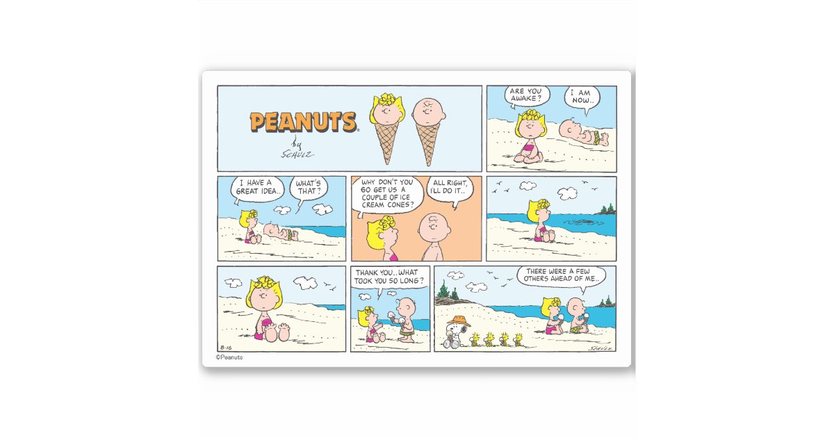 Charlie Brown & Sally Ice Cream At The Beach Sticker | Zazzle