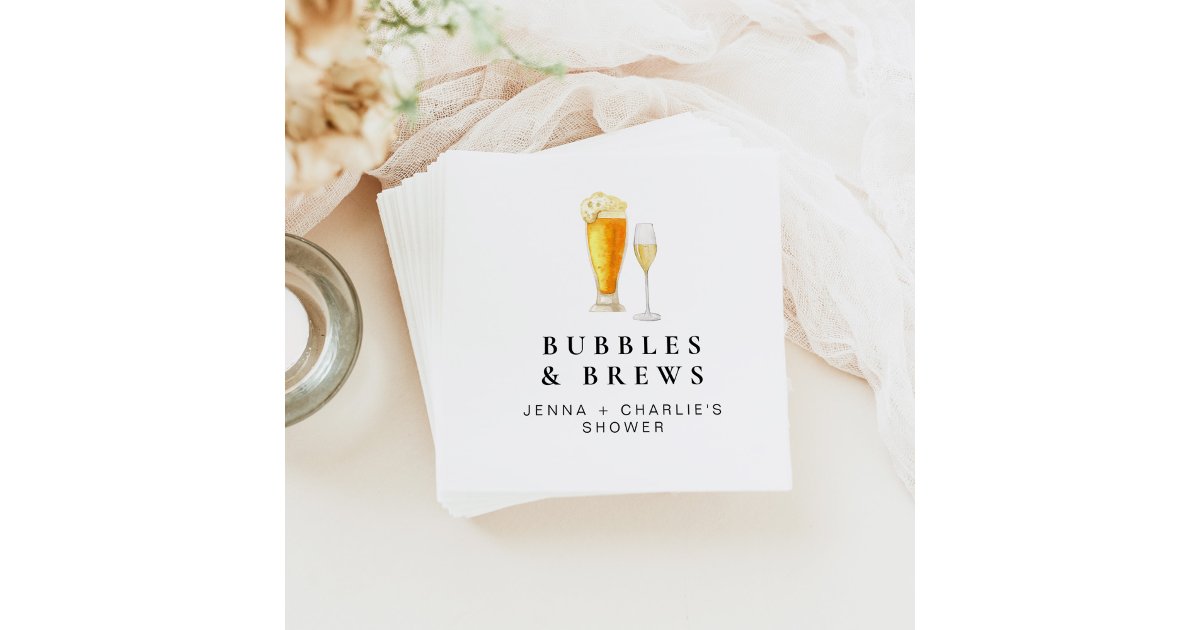 CHARLIE Bubbles & Brews Couples Shower Welcome Napkins | Zazzle