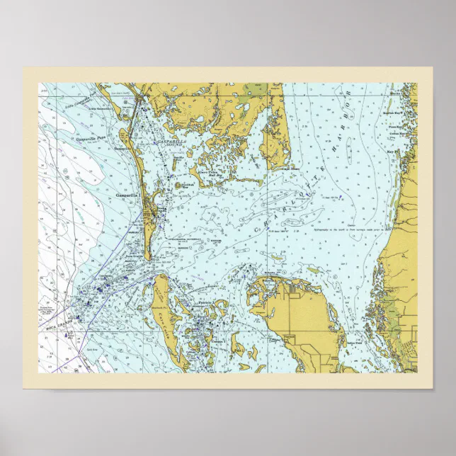 Charlotte Harbor Florida Nautical Map Poster | Zazzle