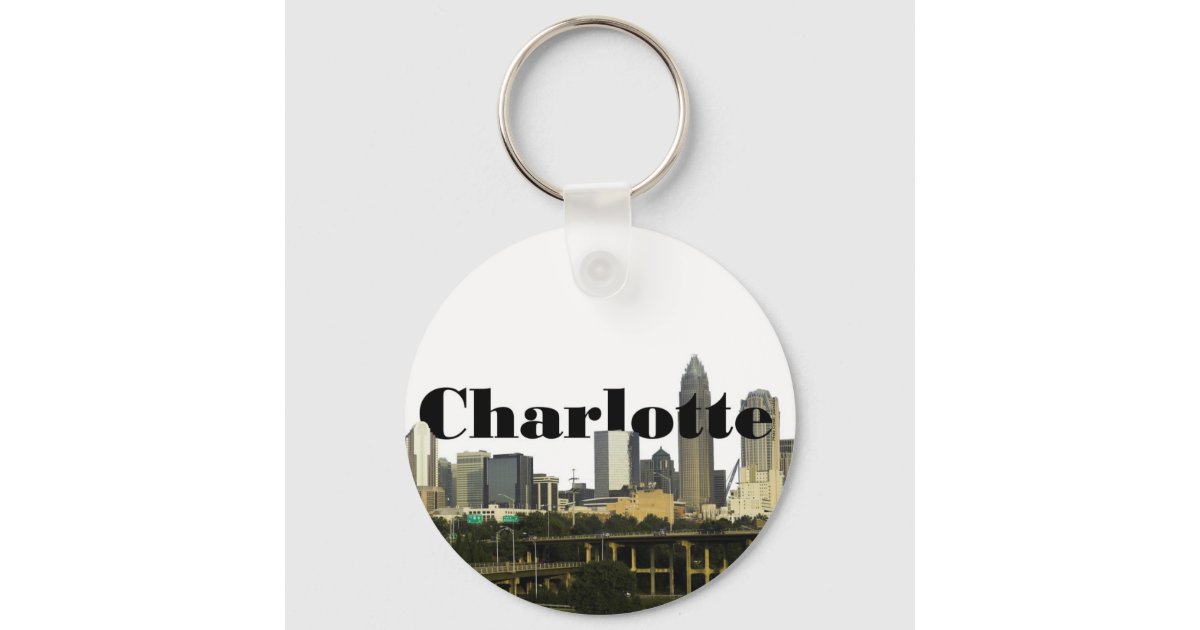Charlotte NC Skyline with Charlotte in the Sky Keychain | Zazzle