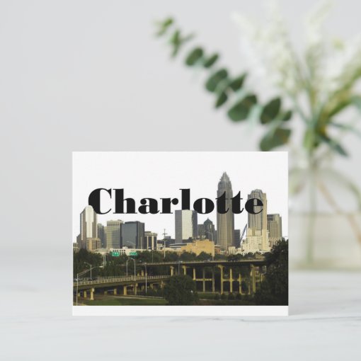 Charlotte NC Skyline with Charlotte in the Sky Postcard | Zazzle