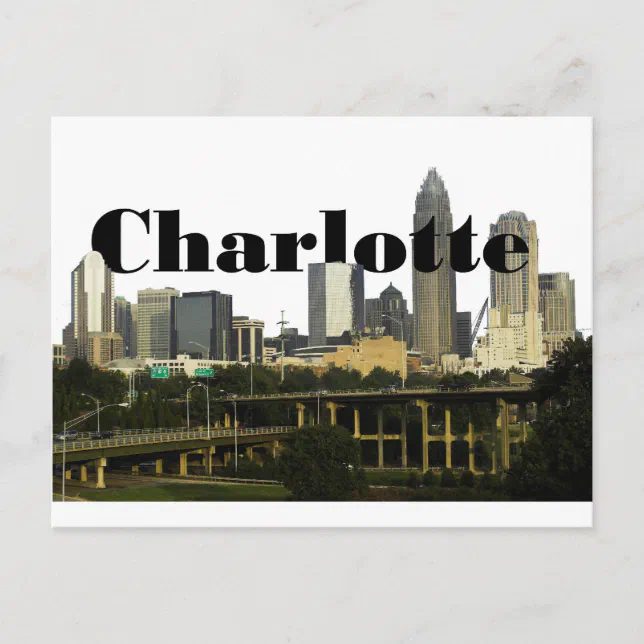 Charlotte NC Skyline with Charlotte in the Sky Postcard | Zazzle