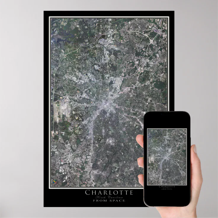 Charlotte North Carolina Satellite Poster Map | Zazzle