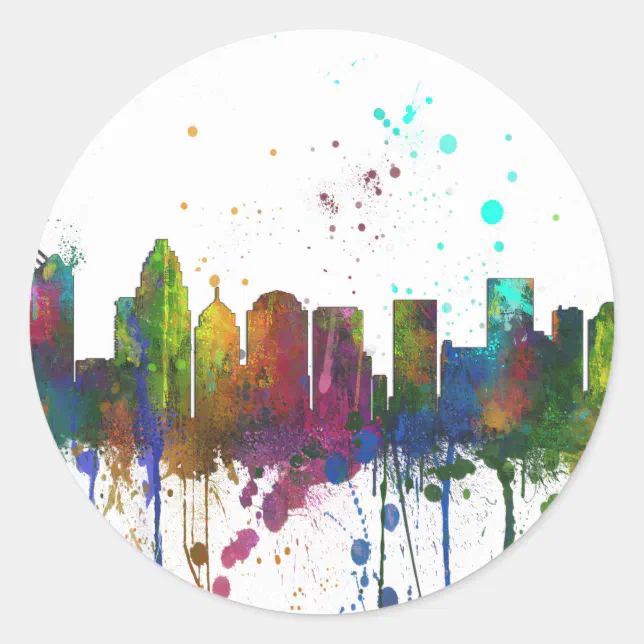 CHARLOTTE, NORTH CAROLINA SKYLINE CLASSIC ROUND STICKER | Zazzle