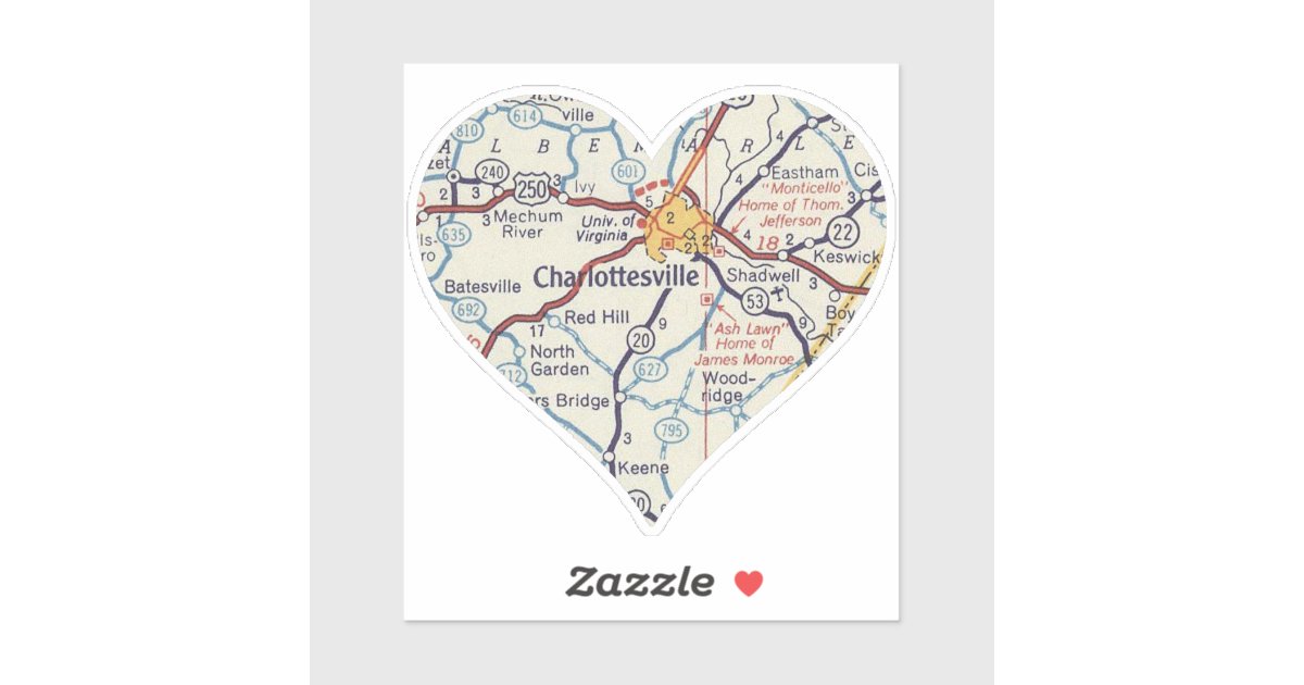 Charlottesville Vintage Map Sticker | Zazzle