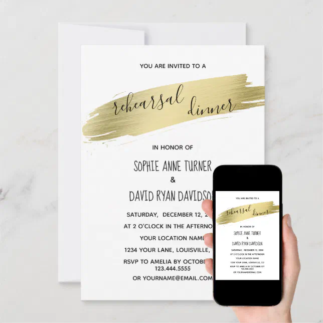 Charm Calligraphy Gold Stroke Rehearsal Dinner Invitation | Zazzle