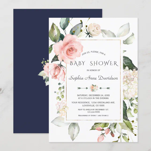 Charm Pink Blush Flowers Frame Baby Shower Invitation | Zazzle