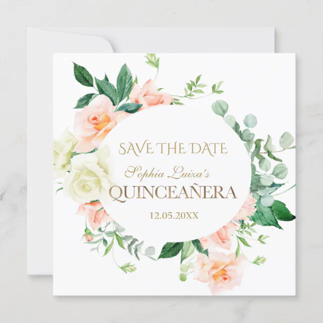 Charm Spring Blush White Flowers Quinceañera Save The Date | Zazzle