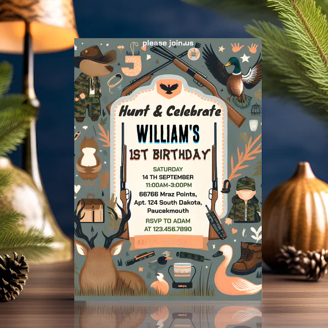 charm Wild Camo Oh Deer Duck hunting 1st birthday Invitation | Zazzle