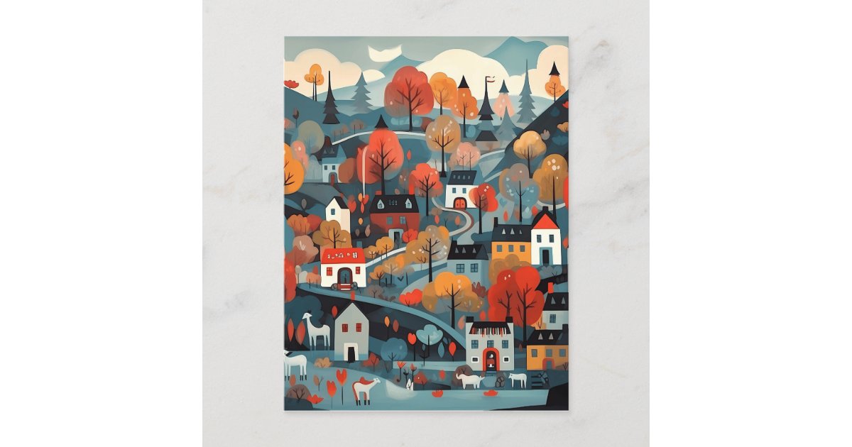 Charming And Quaint Scandi Village Art Postcard | Zazzle