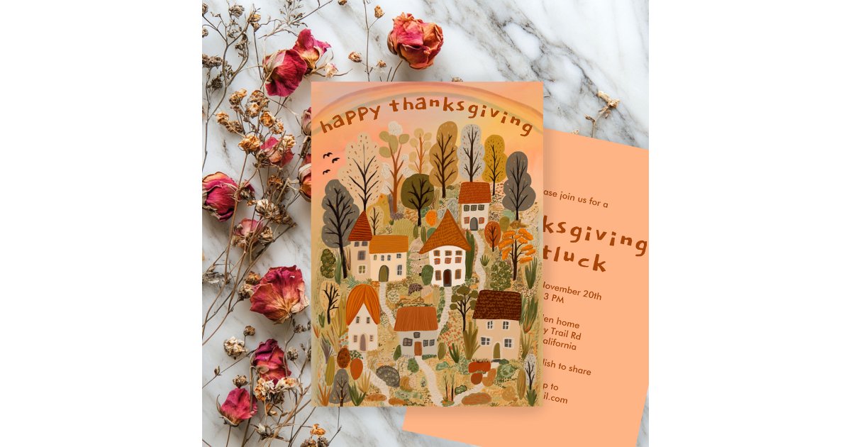 Charming Autumn Village Thanksgiving Party Invitation | Zazzle