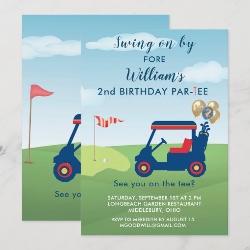 Charming Boy Golf Cart Par-tee 2nd Birthday Invitation | Zazzle