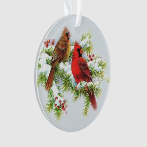 Charming Cardinal Couple Acrylic Ornament | Zazzle