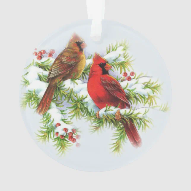 Charming Cardinal Couple Acrylic Ornament | Zazzle