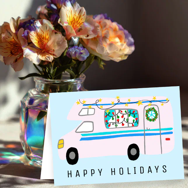 Charming Christmas Camper Vintage RV Xmas Card | Zazzle