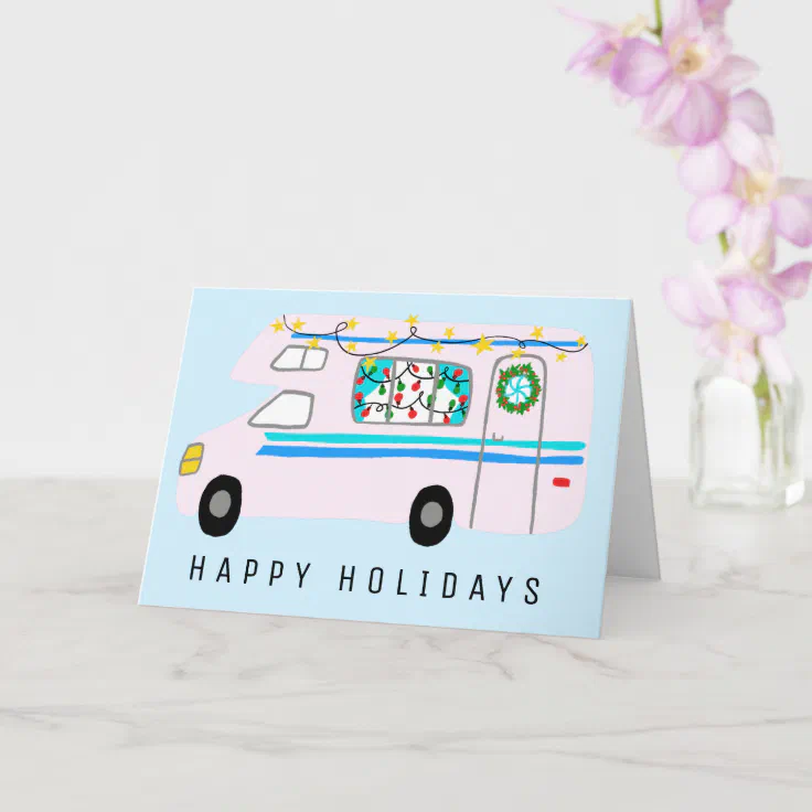 Charming Christmas Camper Vintage RV Xmas Card | Zazzle
