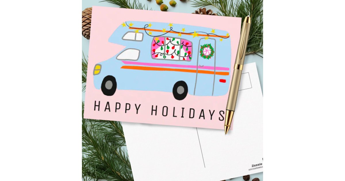 Charming Christmas Camper Vintage RV Xmas Postcard | Zazzle
