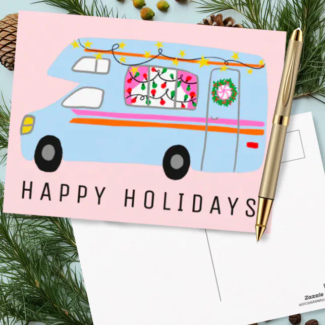 Charming Christmas Camper Vintage RV Xmas Postcard | Zazzle