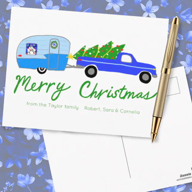 Charming Christmas Camper Vintage Trailer RV Xmas Postcard | Zazzle