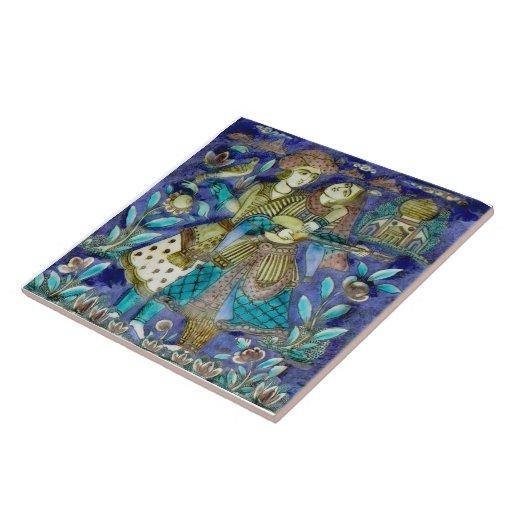 Charming Couple w/Bird, Lute Persian 1800s Repro Ceramic Tile | Zazzle