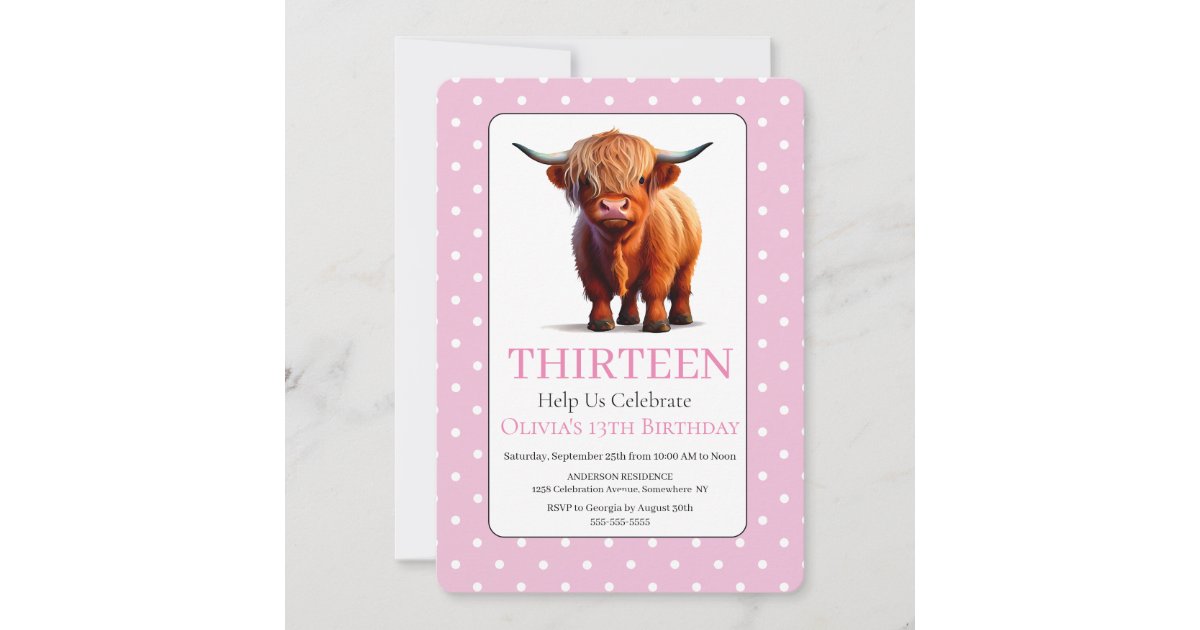 Charming Cute Highland Cow birthday Invitation | Zazzle