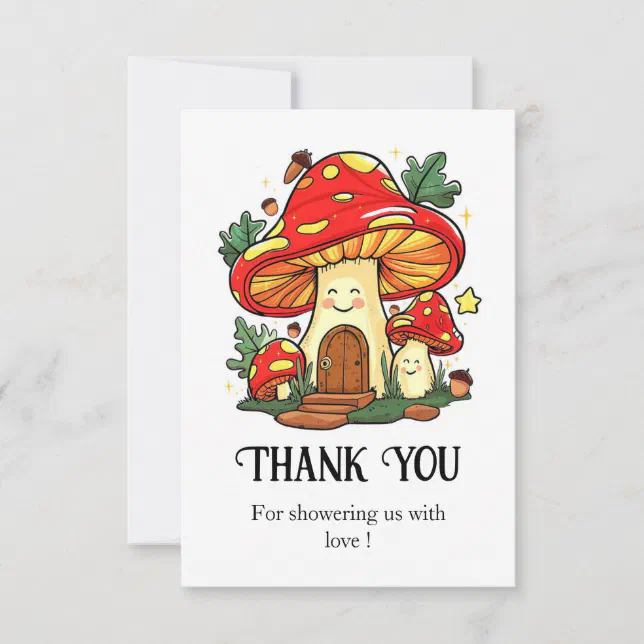 Charming Cute Mushroom Baby Shower Thank You Card | Zazzle