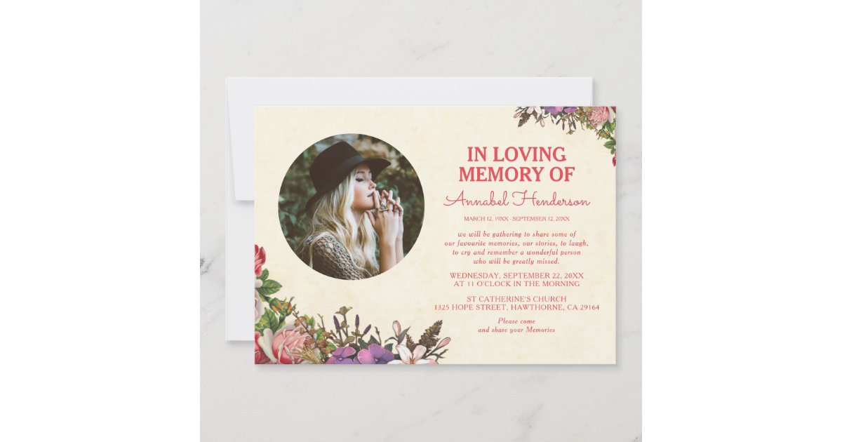 Charming floral In Loving Memory Photo Funeral Invitation | Zazzle