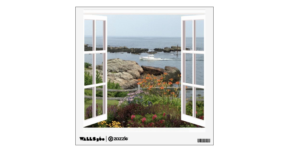 CHARMING GARDEN SEASCAPE THRU A WINDOW OGUNQUIT WALL DECAL | Zazzle