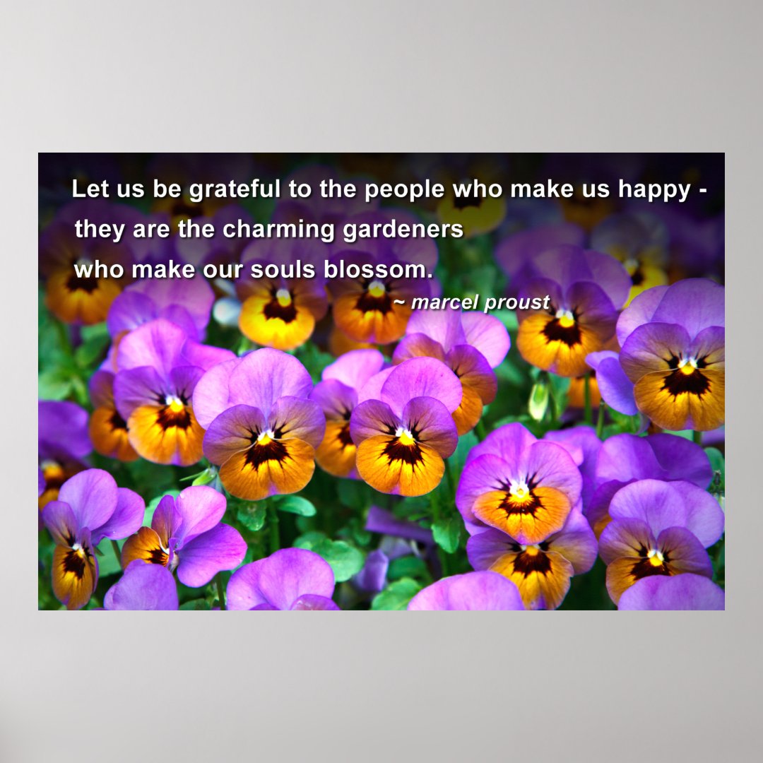 Charming Gardeners Proust Quote Cheerful Pansies Poster | Zazzle
