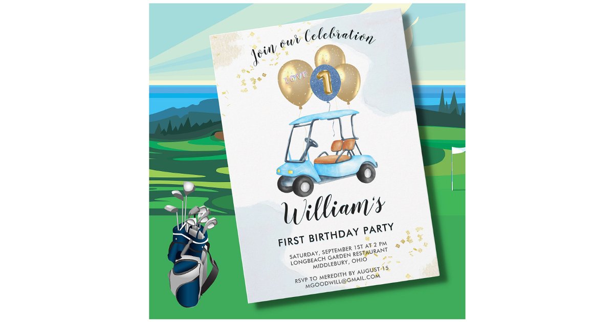 Charming Golf Cart First Birthday Boy Invitation | Zazzle