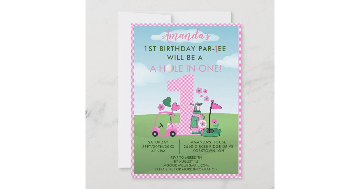 Charming Golf Pink Girl 1st Birthday Par-Tee Invitation | Zazzle