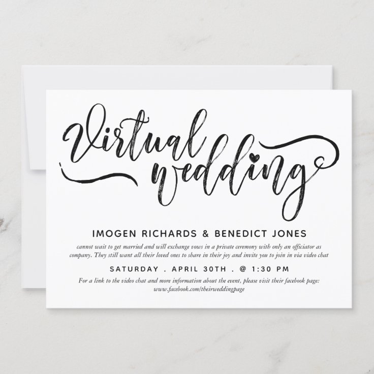 Charming Heart Brush Script Virtual Wedding Invitation | Zazzle