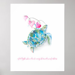 Charming Inspirational Watercolor Sea Turtle Poster | Zazzle