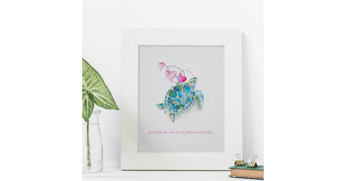 Charming Inspirational Watercolor Sea Turtle Poster | Zazzle