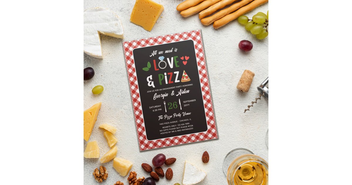 Charming Love & Pizza Engagement party Invitation | Zazzle