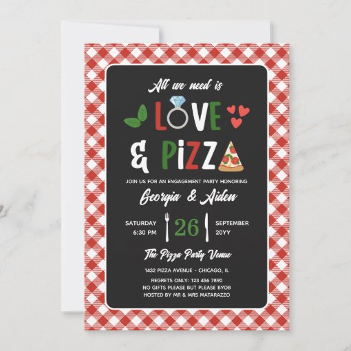 Charming Love & Pizza Engagement party Invitation | Zazzle